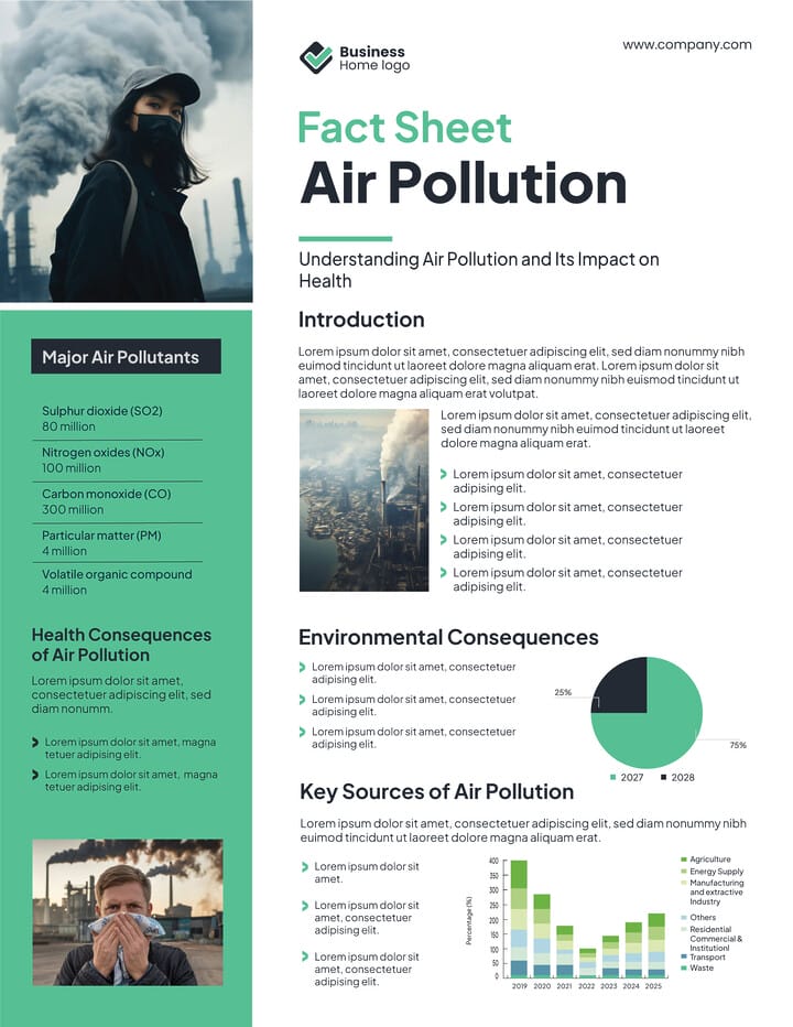Air Pollution Fact Sheet Template - WordLayouts