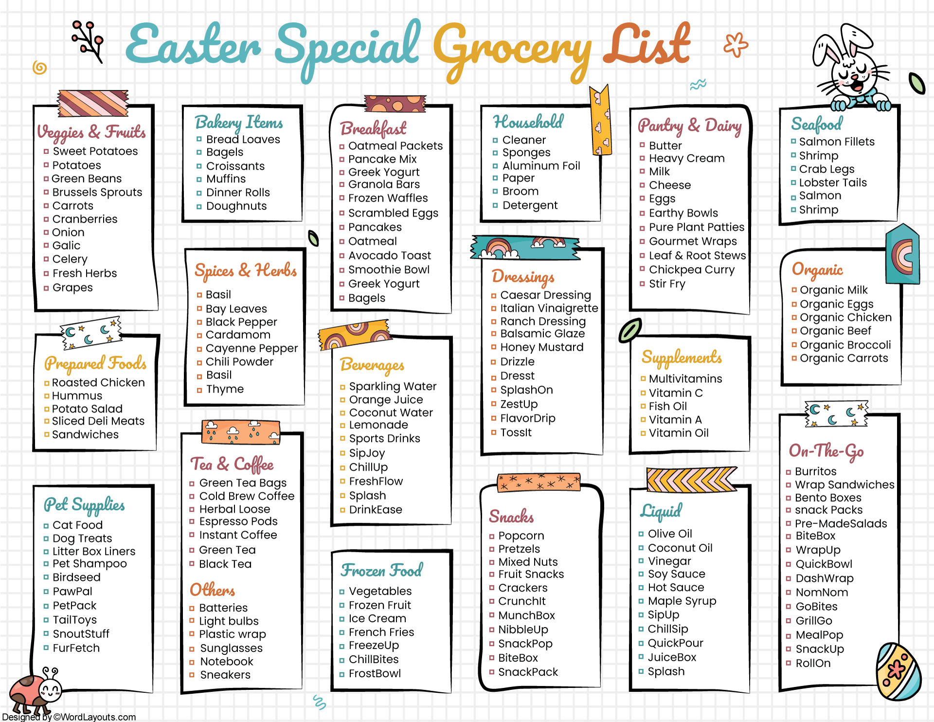 Bunny Notes Grocery List Template - WordLayouts
