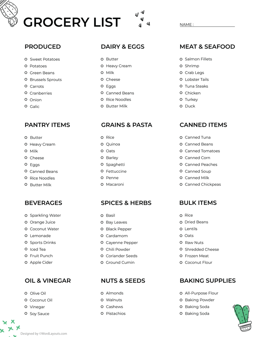Fun Grocery and Shopping List Template - WordLayouts