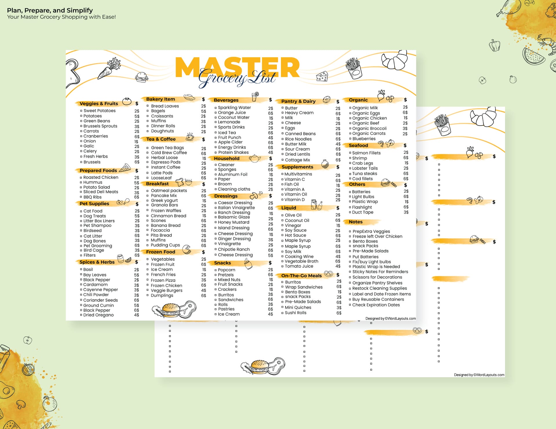 Rustic Chef Grocery List Template - WordLayouts