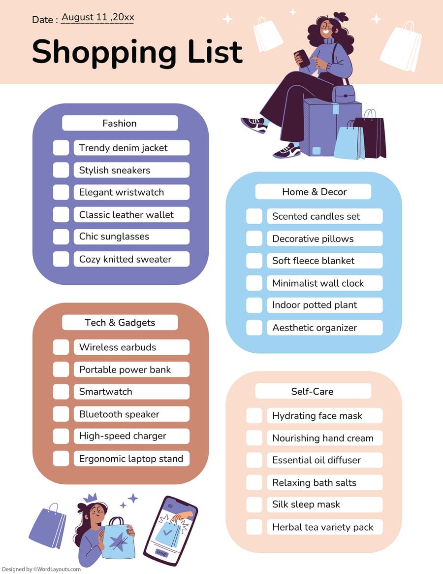 Pastel Grocery and Shopping List Template - WordLayouts