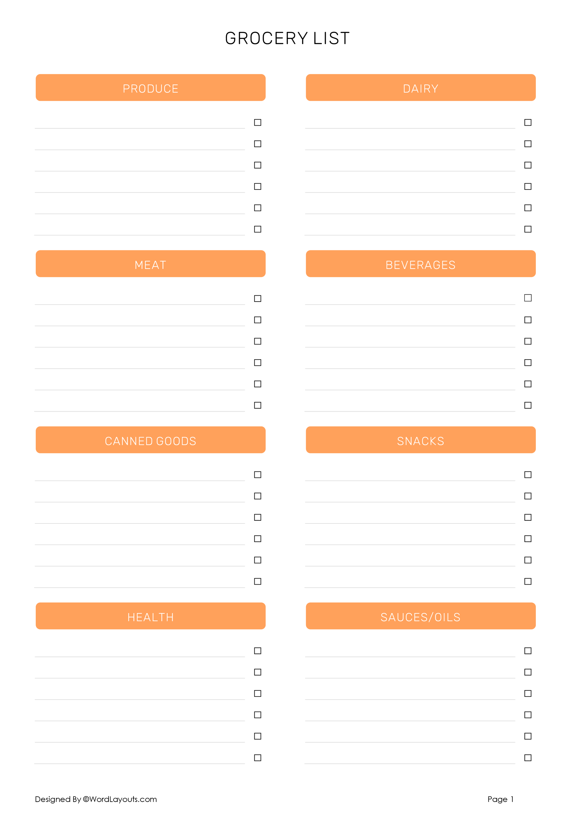 Organized Grocery List Template - WordLayouts Organized Grocery List Template - WordLayouts