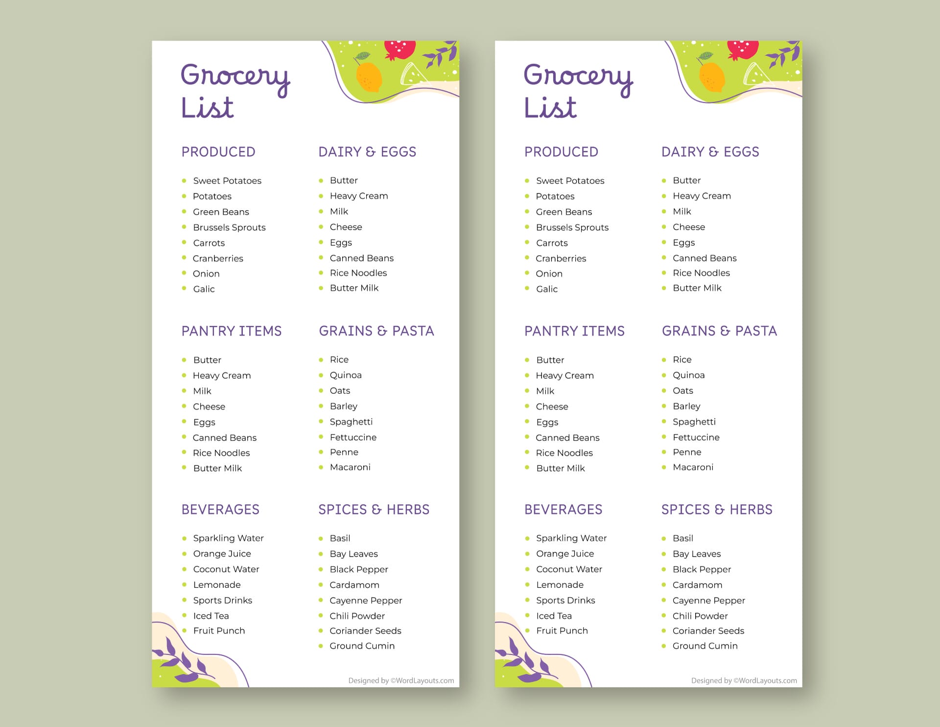 Fun Four Section Shopping List Template - WordLayouts