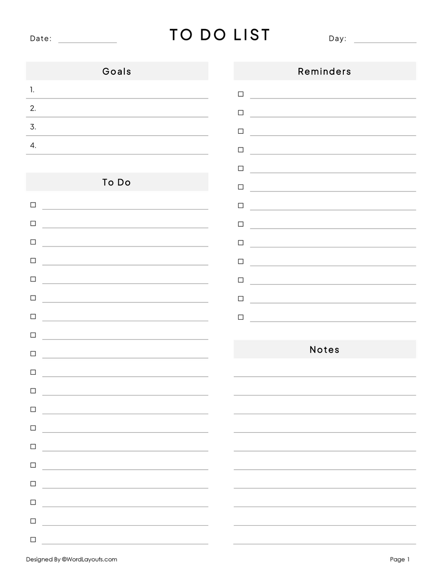 Daily To-Do List with Reminders - WordLayouts