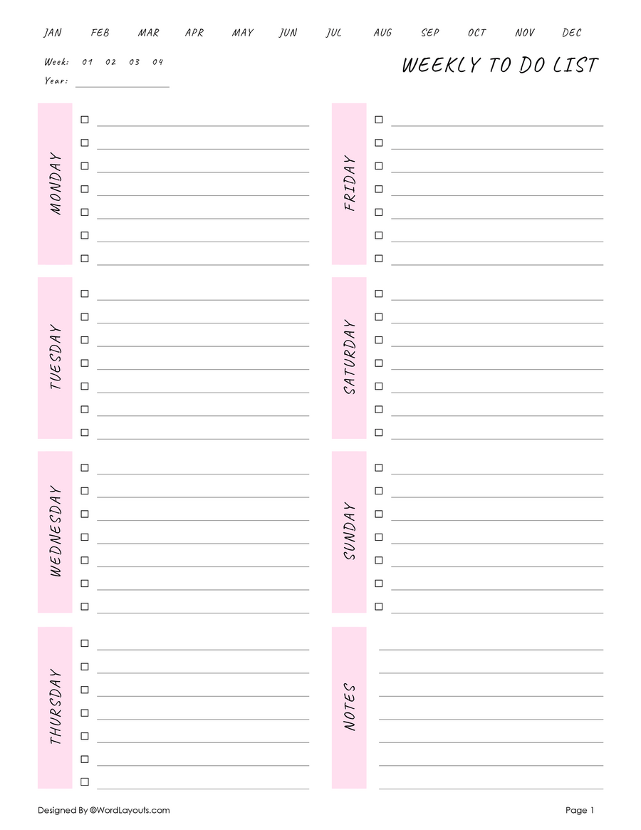 Weekly Task Planner Template - WordLayouts