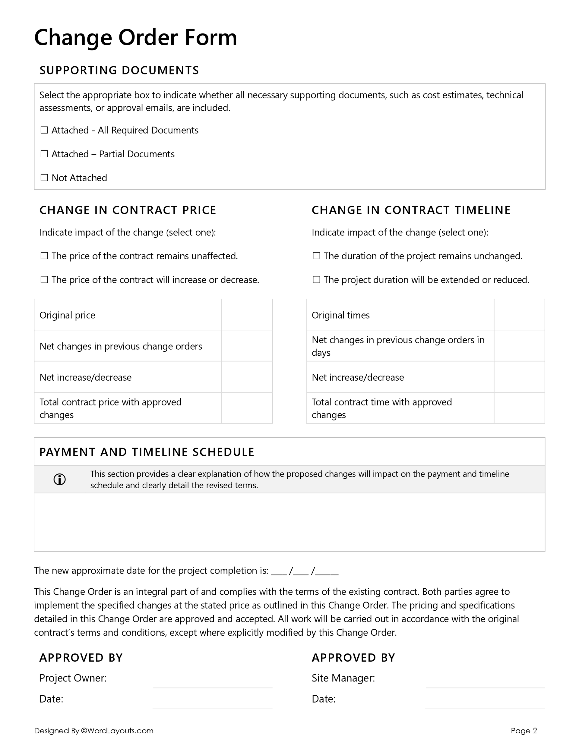 Free Construction Change Order Form - WordLayouts