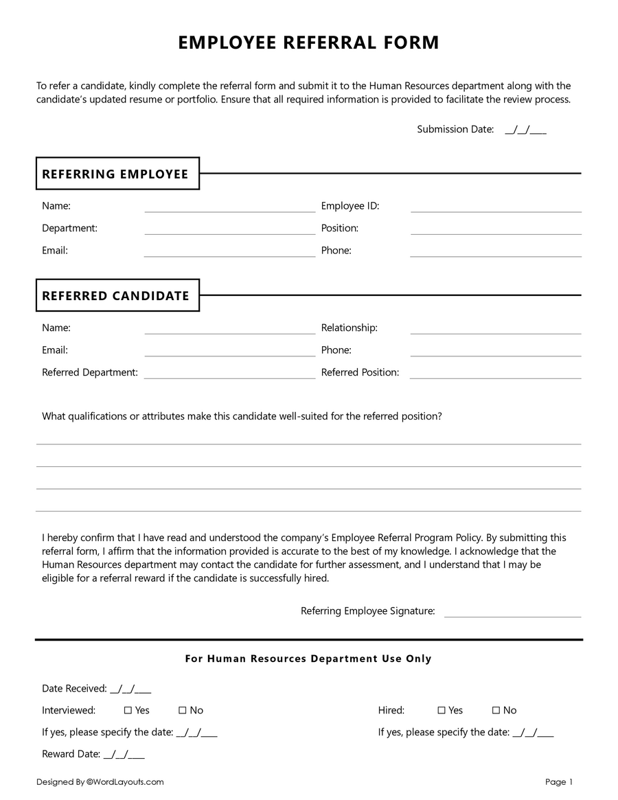 Employee Referral Form Template