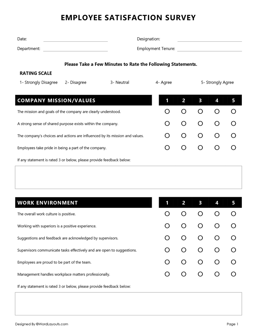 Employee Satisfaction Survey Template (Editable)