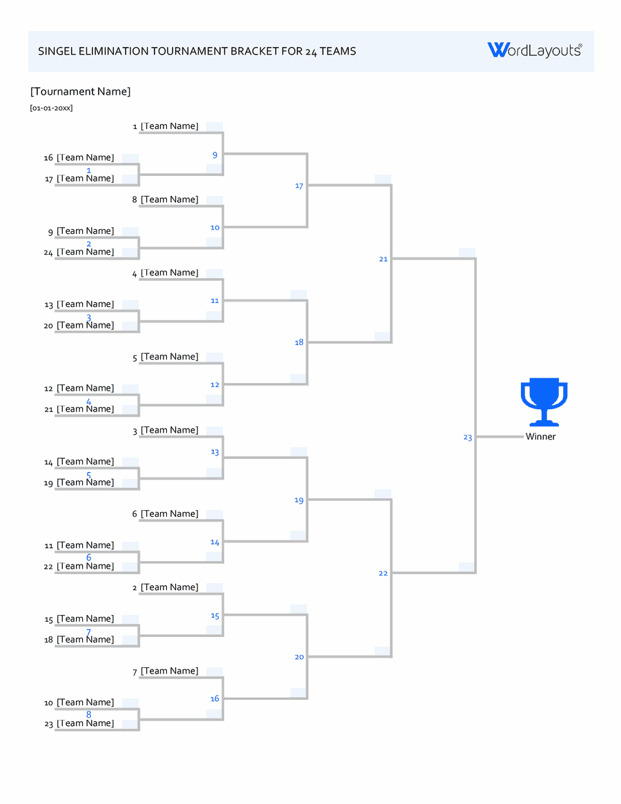 Single Elimination Tournament Bracket Template (Excel)