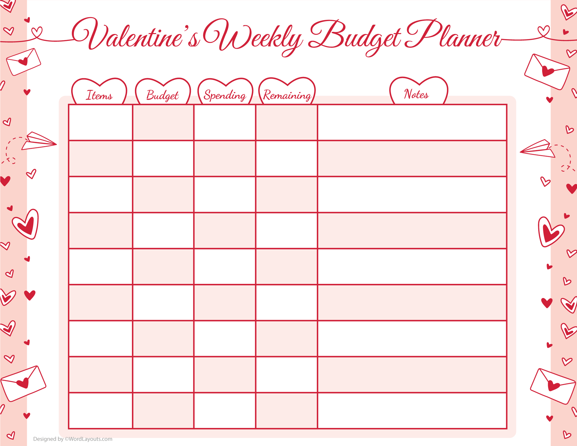 Valentine Day Budget Planner Template - WordLayouts