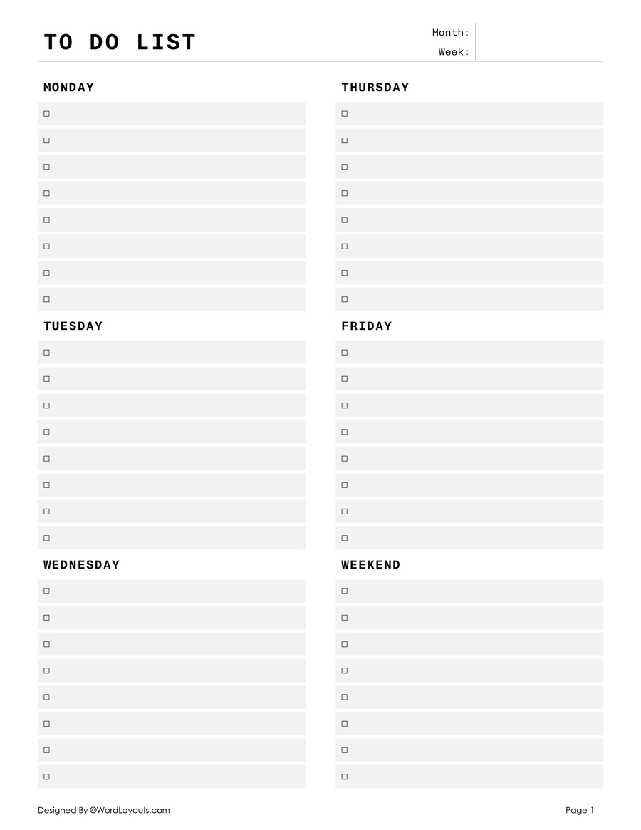 Prioritized To-Do List Template With Notes - WordLayouts
