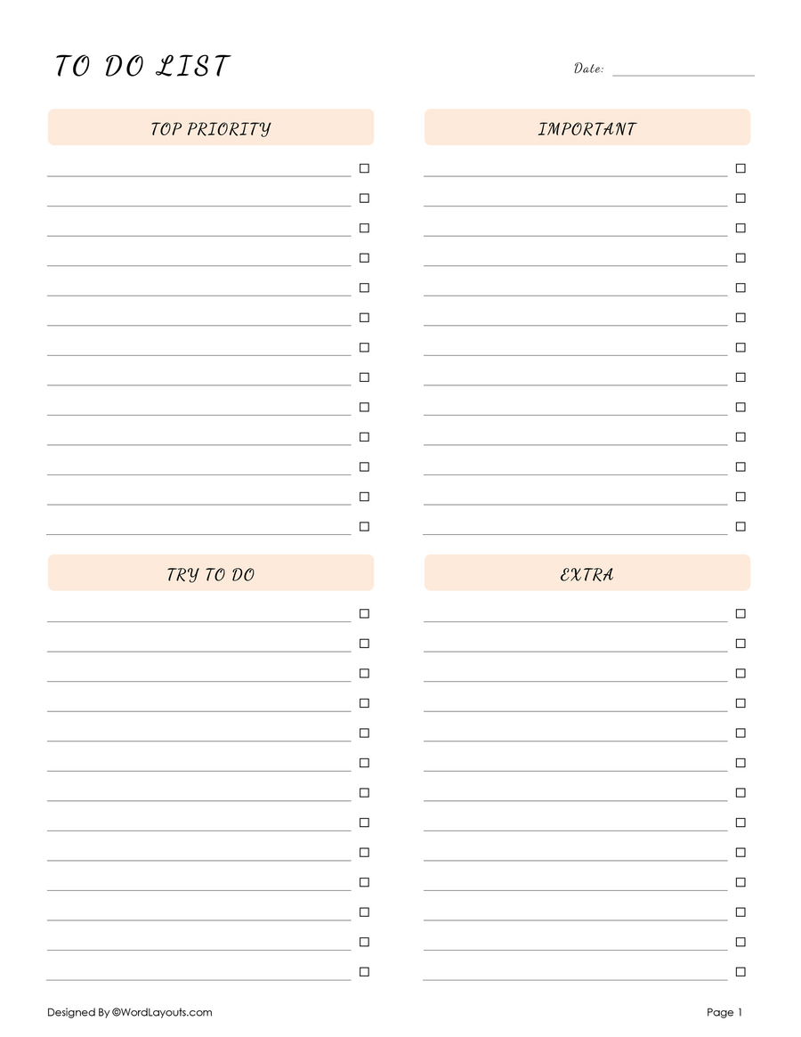 Daily Priority & Task Tracker Template - WordLayouts