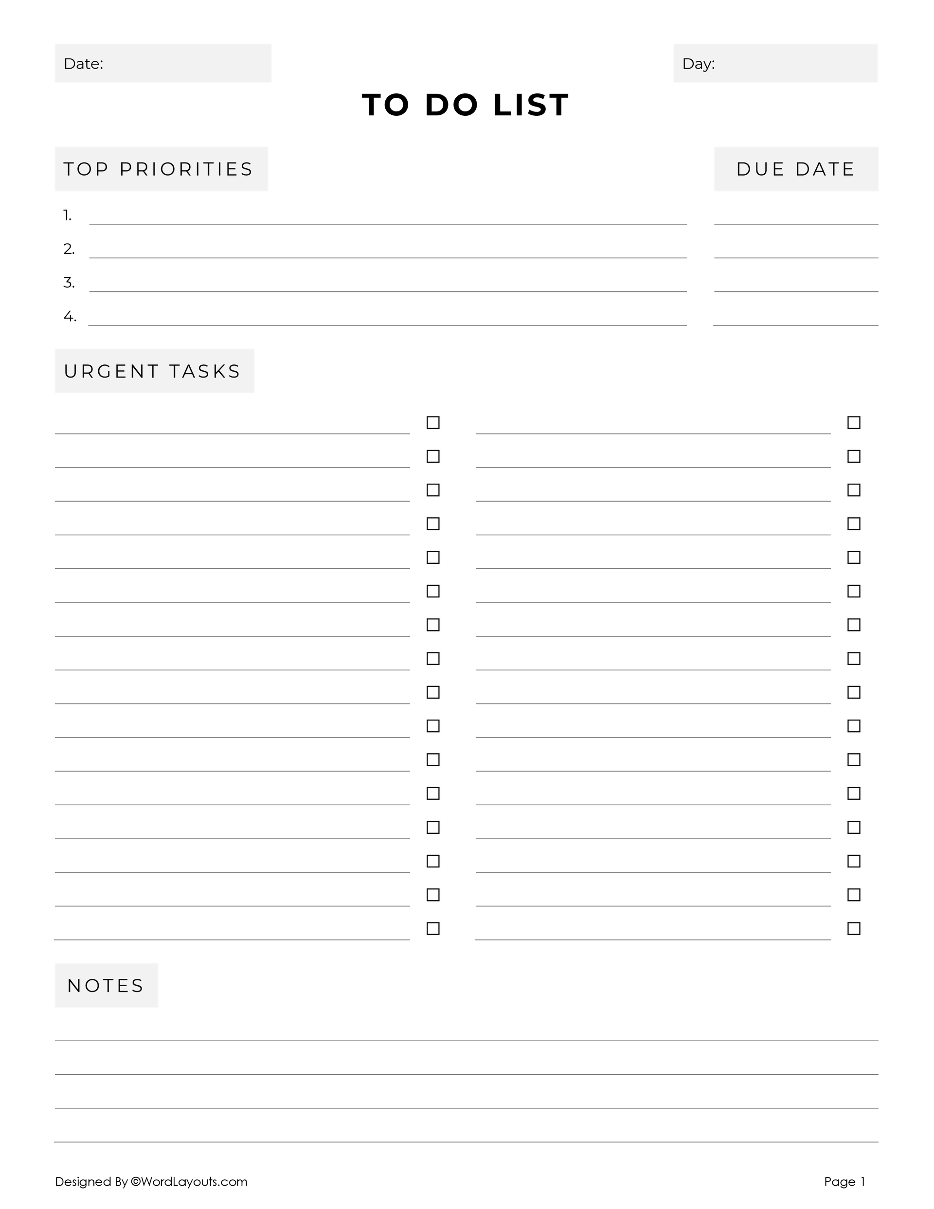 Daily Priority And Task Tracker Template Wordlayouts