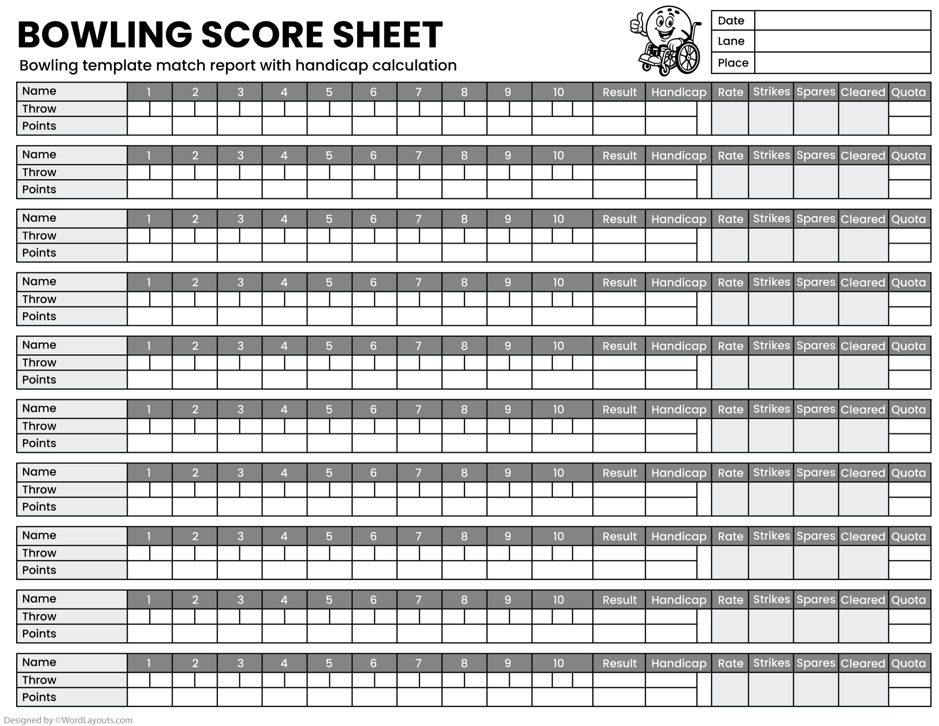 Bowling League Schedule Sheet Template Wordlayouts