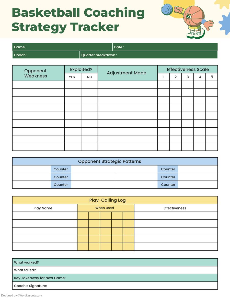 Youth Basketball Score Sheet Template - WordLayouts