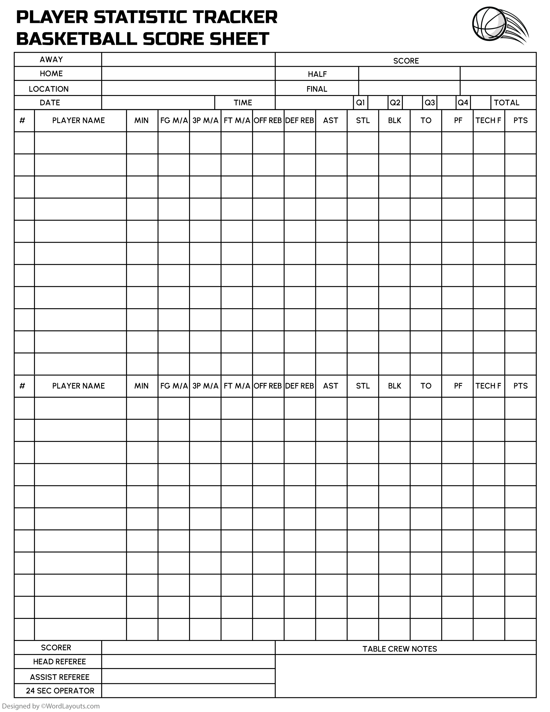 Basketball Stat Sheets Free Printable - FREE Printables