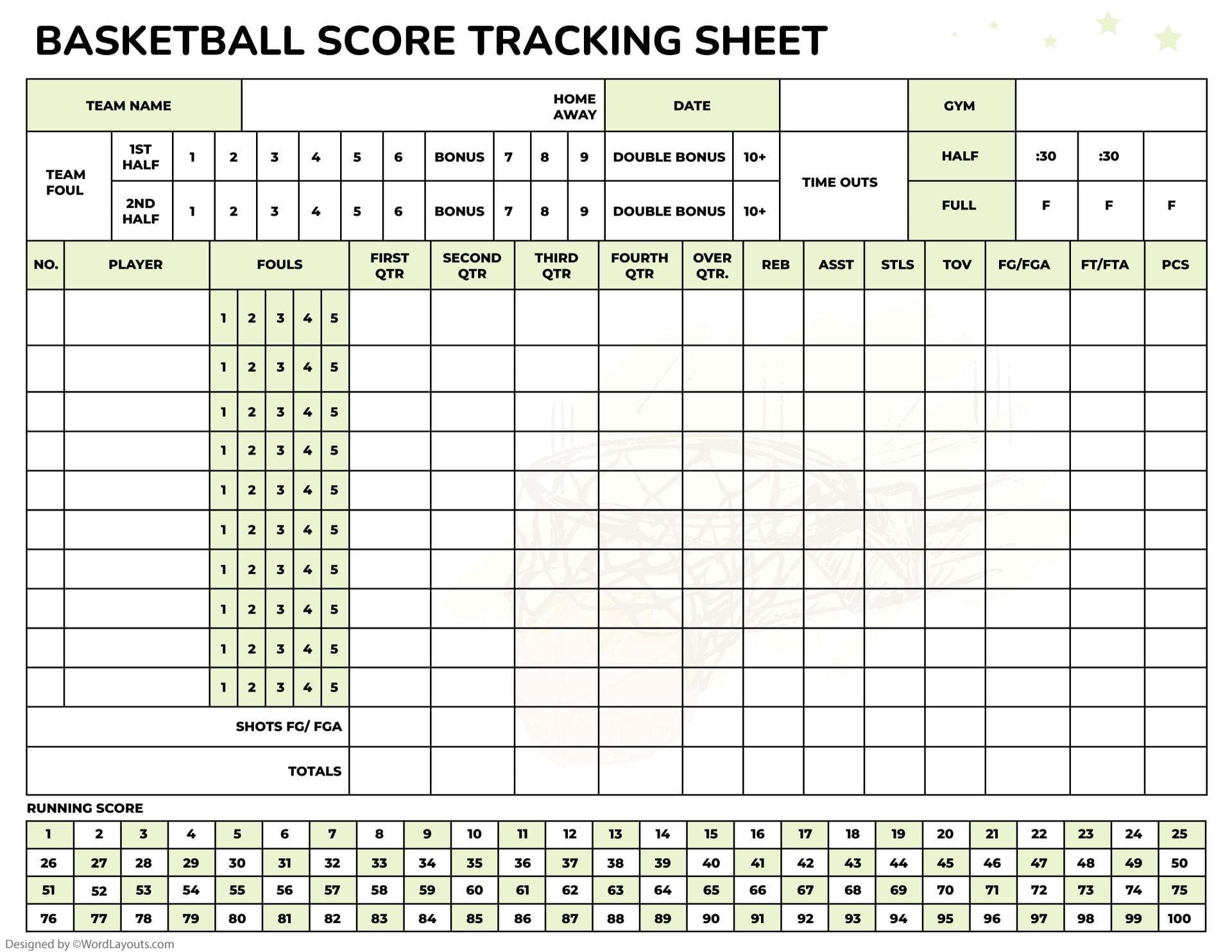 FIBA Basketball Score Sheet Template - WordLayouts
