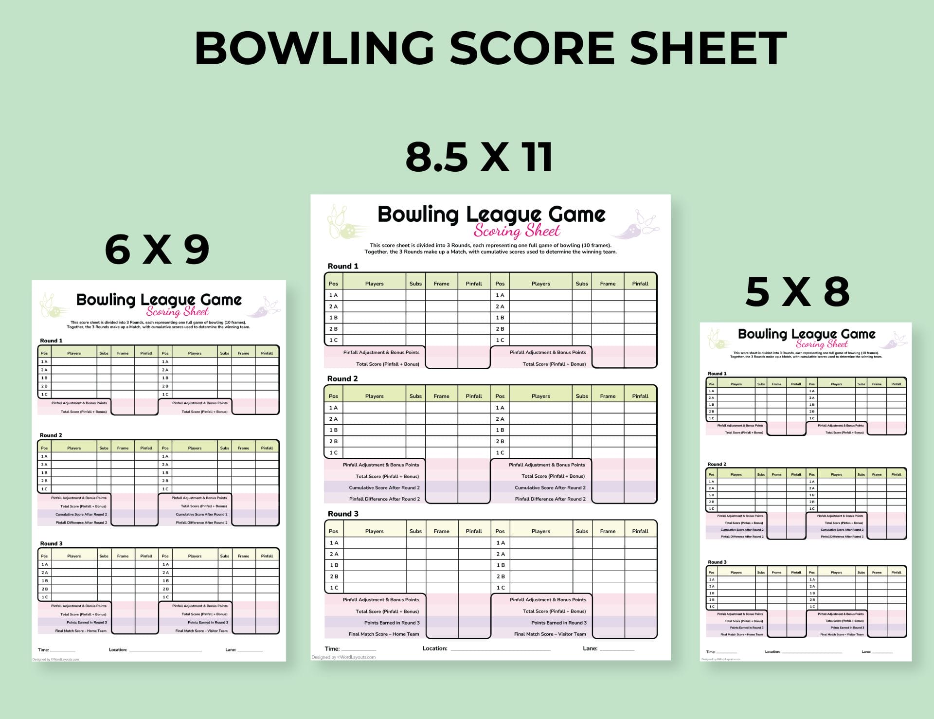 Printable Bowling Score Sheet Template - WordLayouts