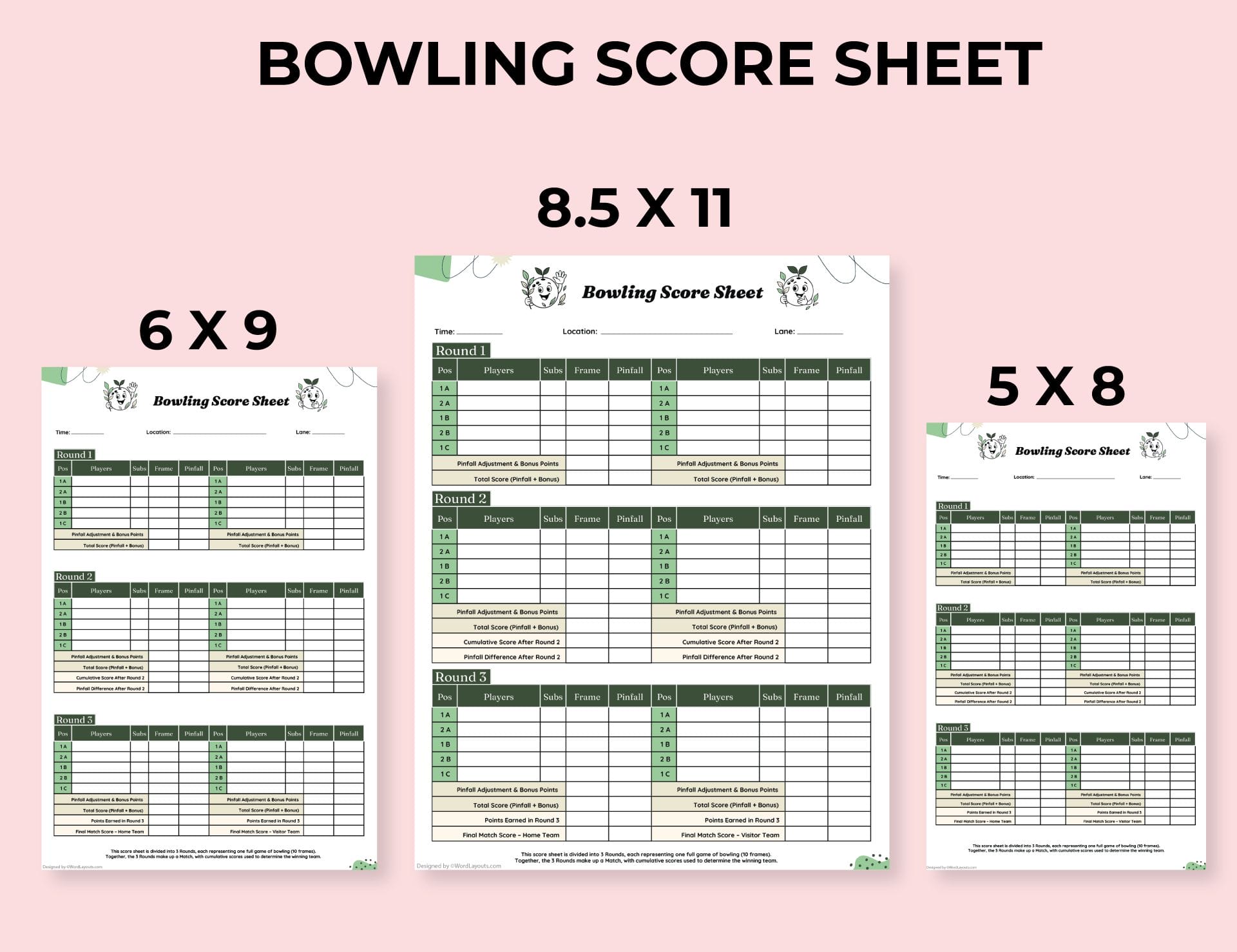 Printable Bowling Score Sheet Template - WordLayouts