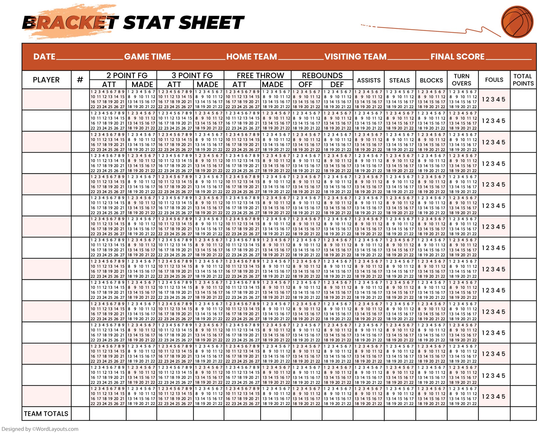 Detailed Basketball State Sheet Template