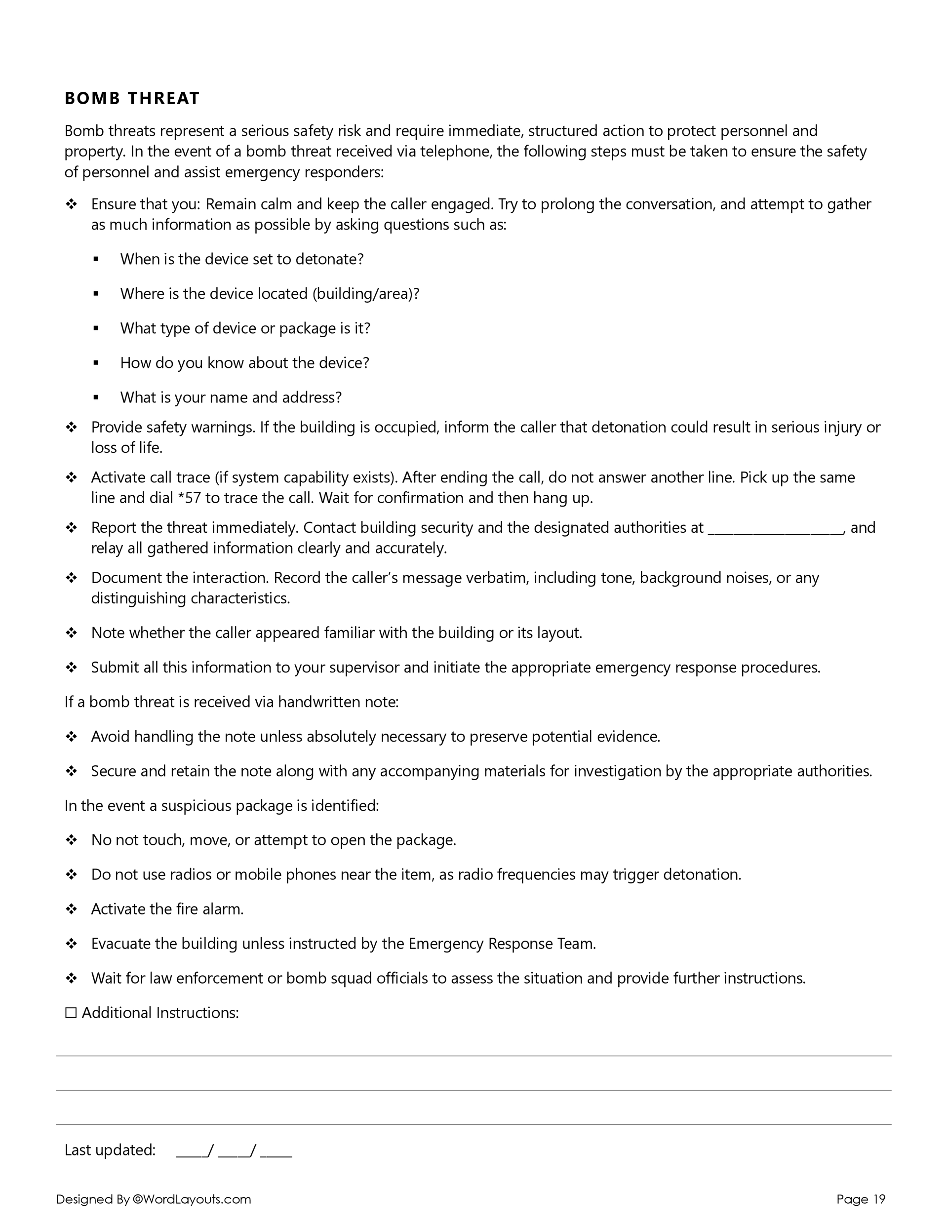 Free Emergency Action Plan (EAP) Template - WordLayouts