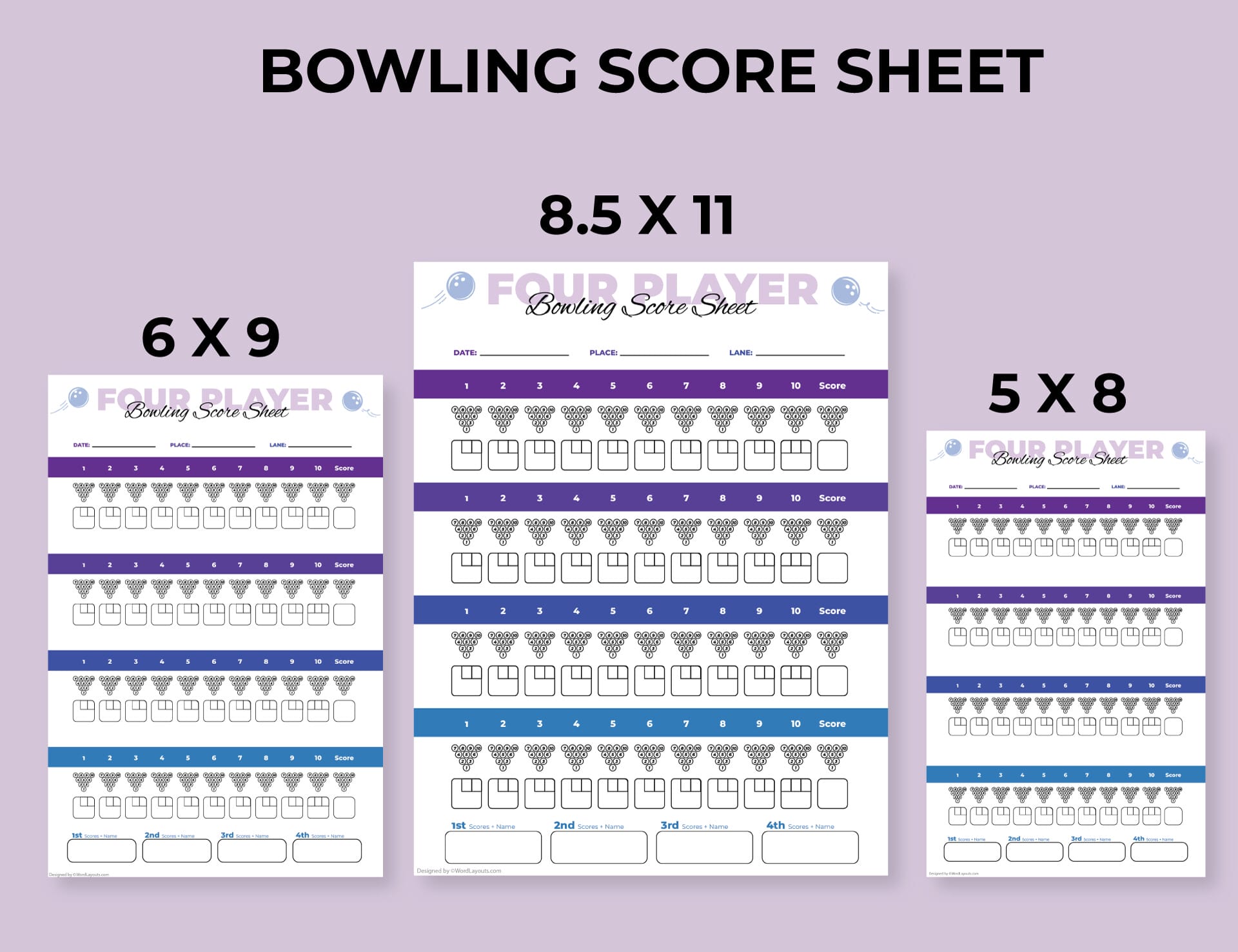 Four Players Bowling Score Sheet Template - WordLayouts