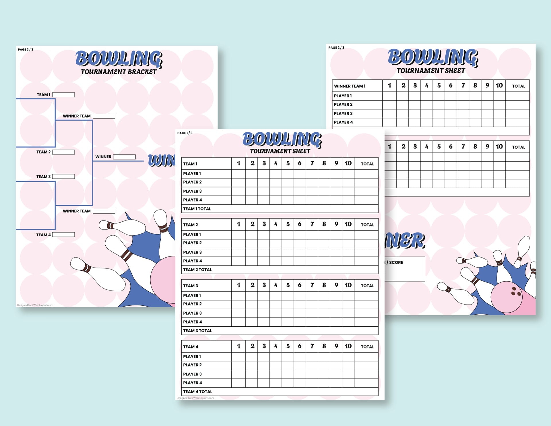 Bowling Tournament & Score Sheet Template - WordLayouts