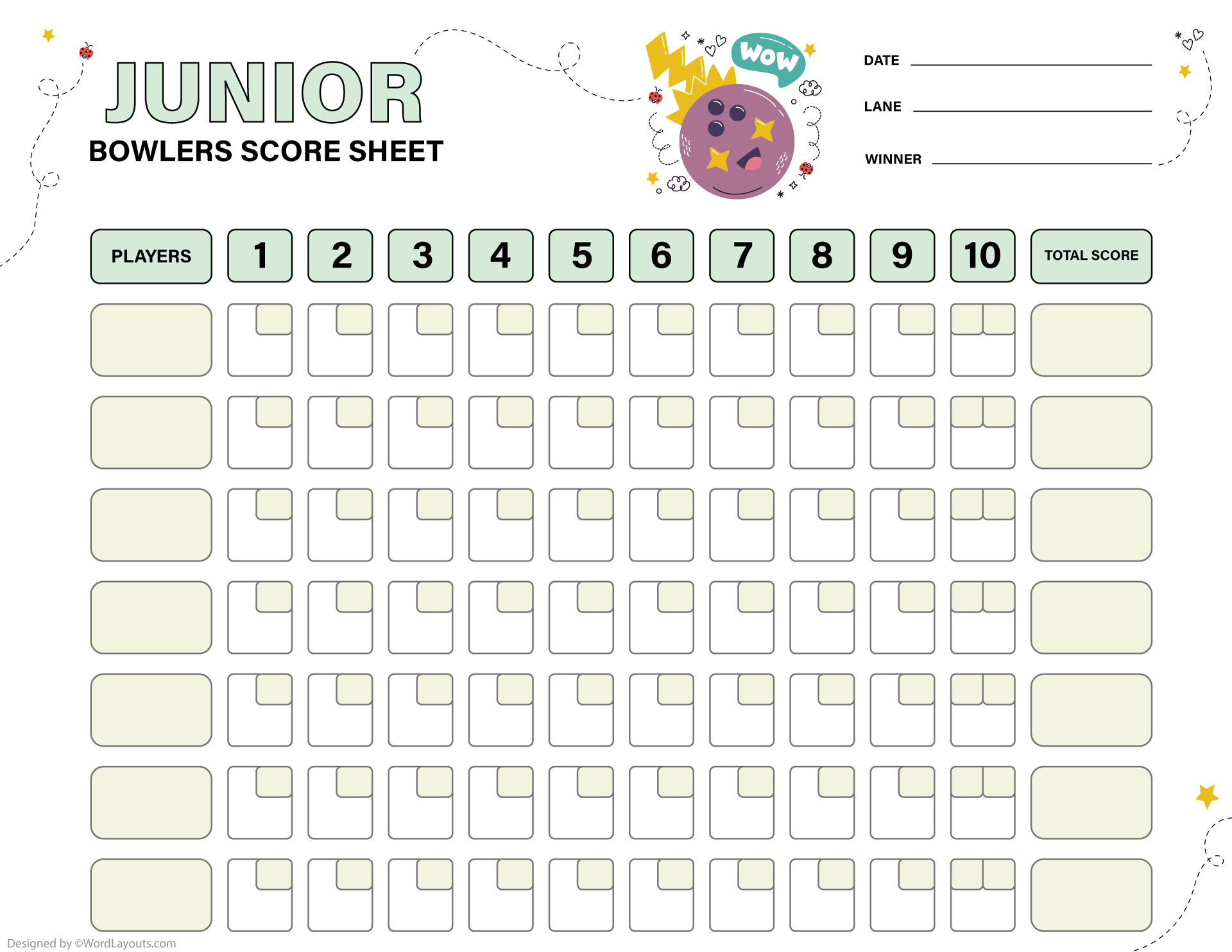 Printable Bowling Score Sheets (Templates) - PDF