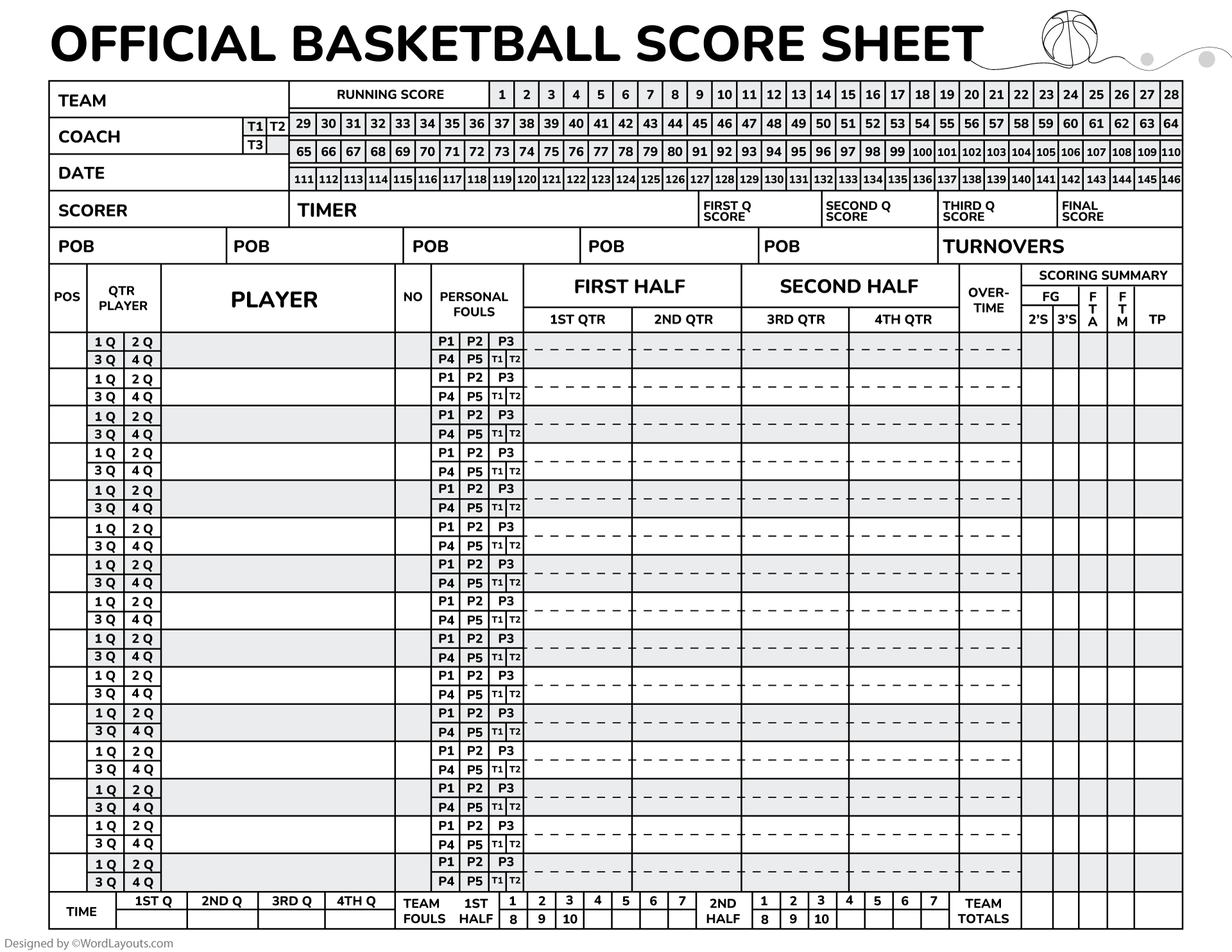 Basketball Broadcast Command Sheet Template Wordlayouts 9922