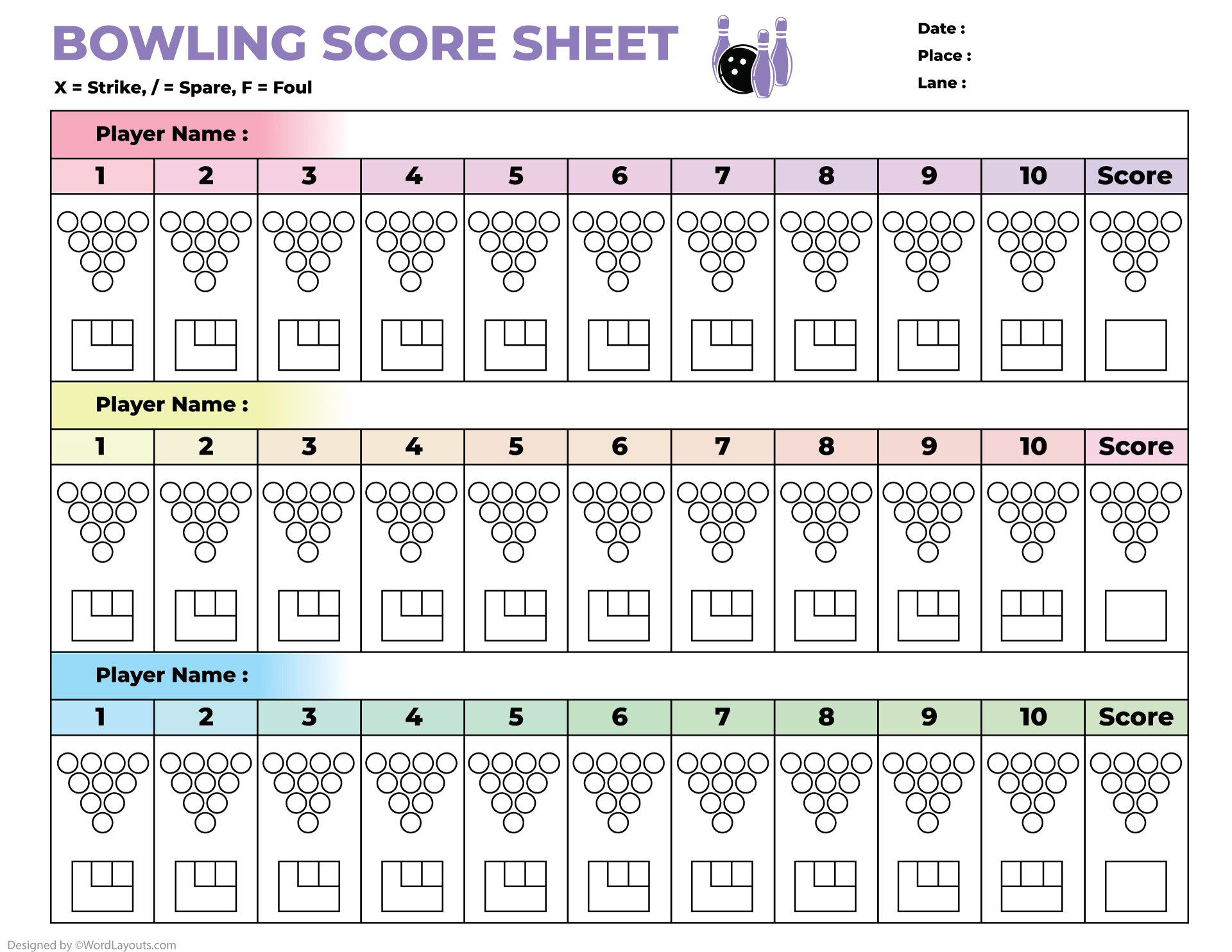 Bowling Pins Score Sheet Template - WordLayouts