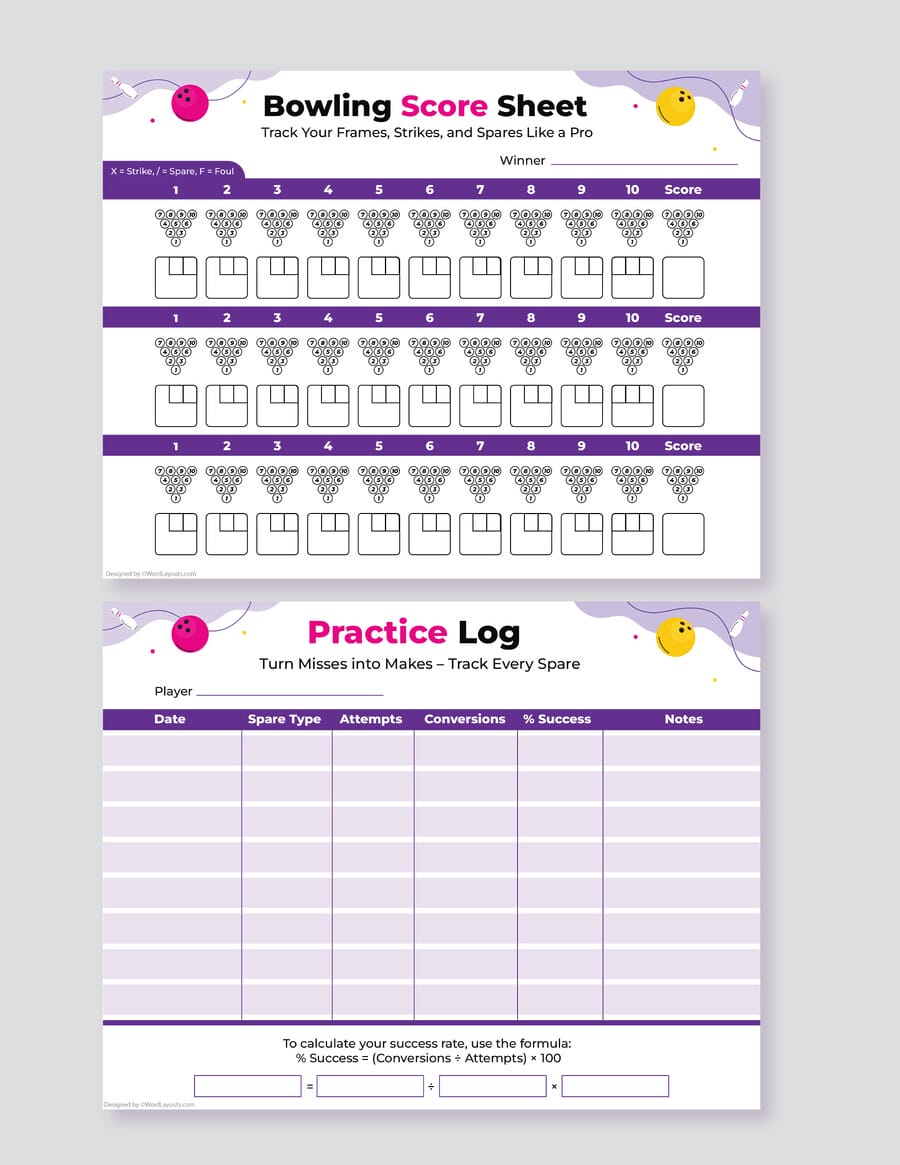 Printable Bowling Score Sheets (Templates) - PDF