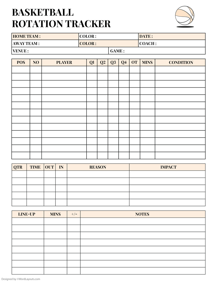 Rotation Tracker Basketball Sheet Template