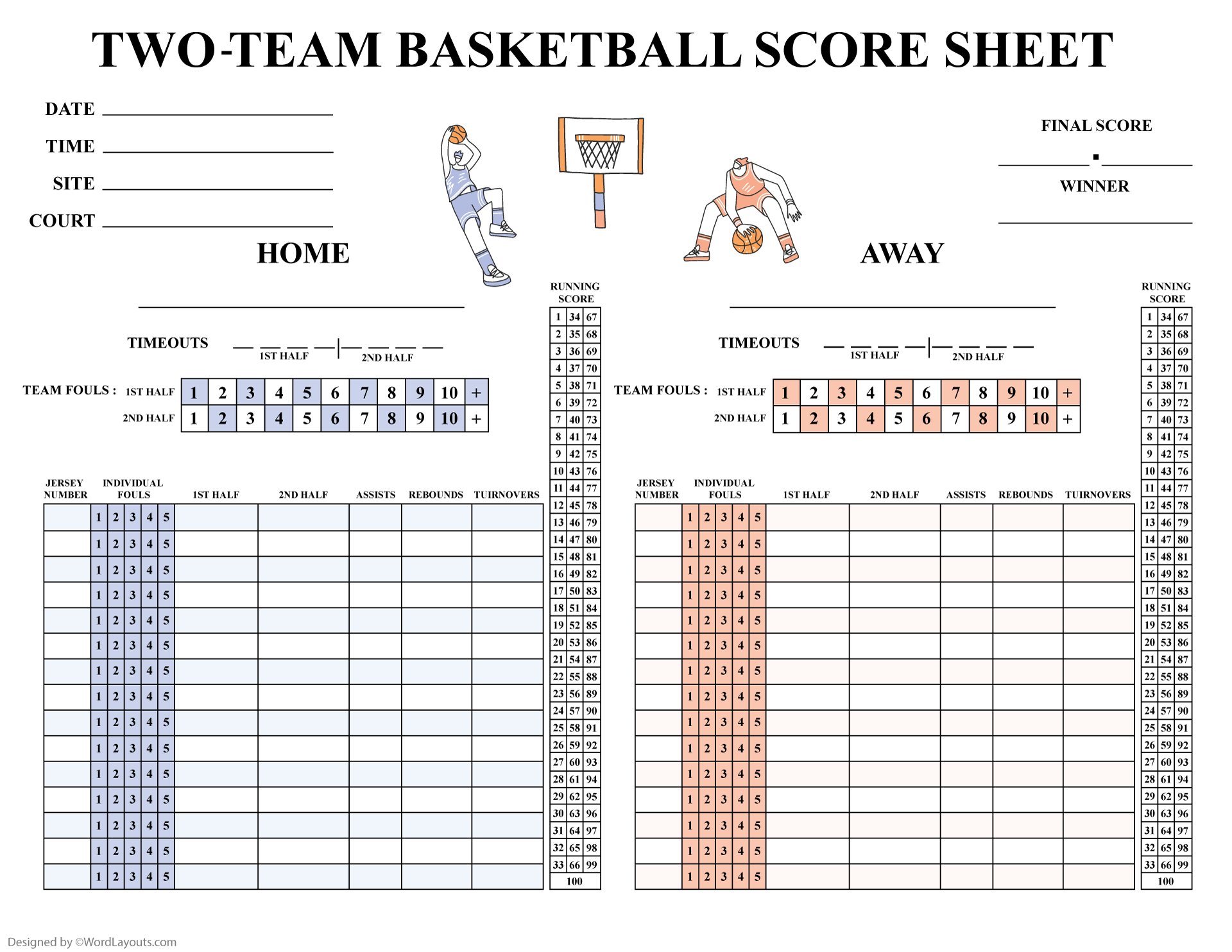Basketball Player Statistics Tracker Sheet Template