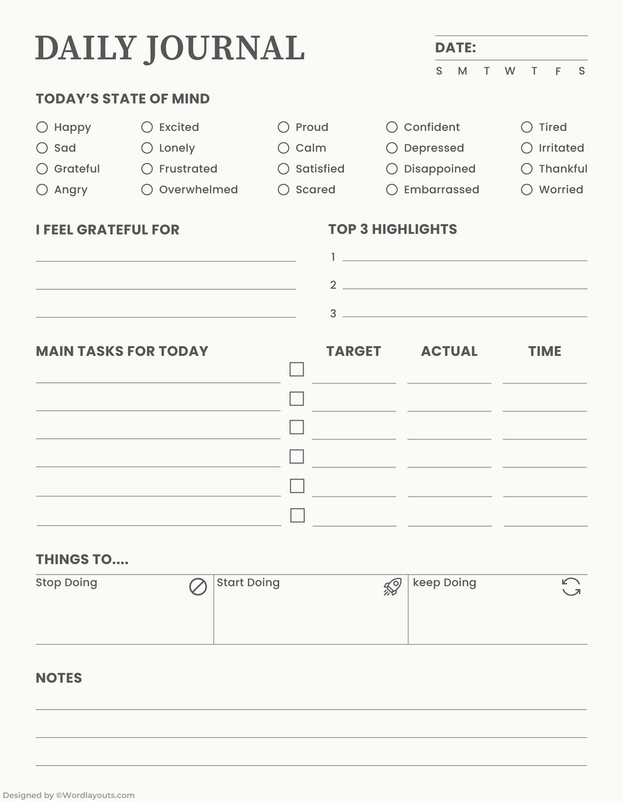 Daily Mindset & Task Organizer Template - WordLayouts
