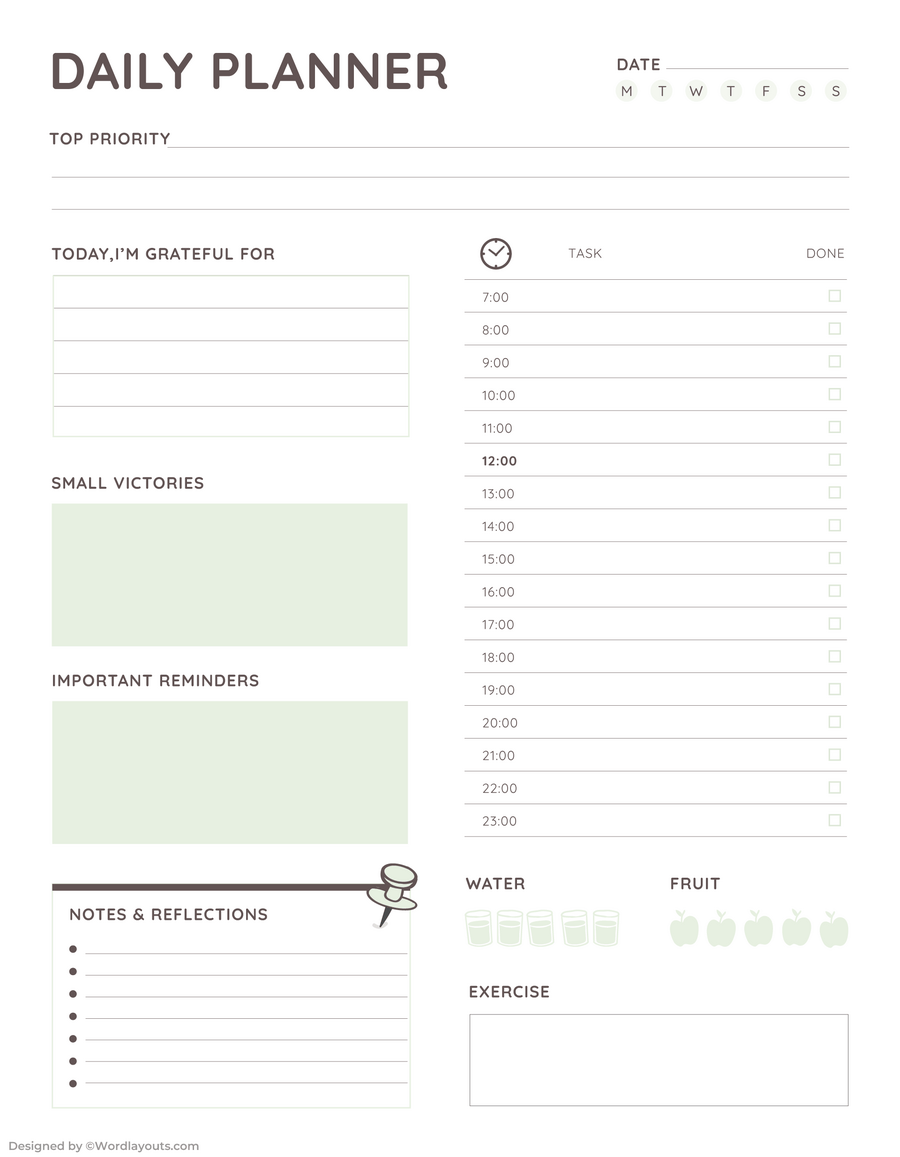 Pastel Productivity Daily Planner - WordLayouts