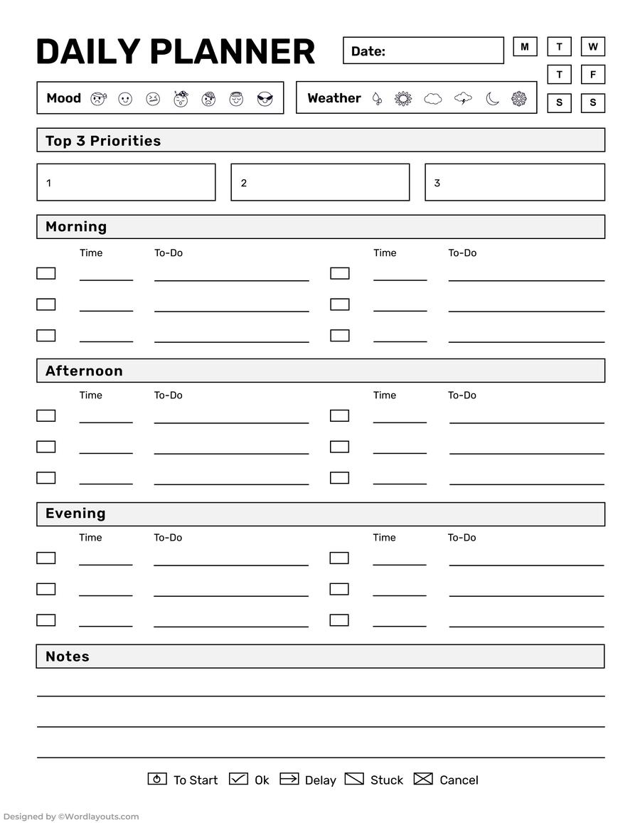 Daily To-Do Planner Template - WordLayouts