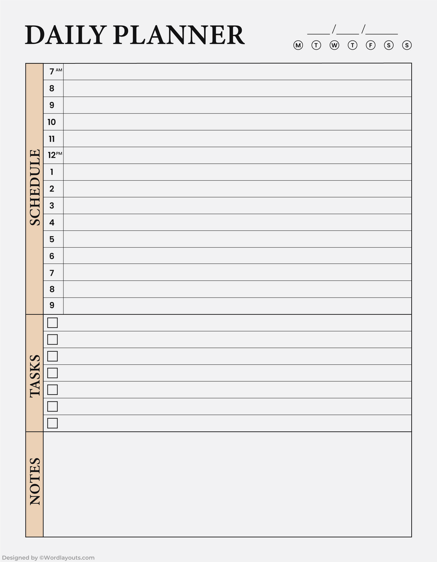 Color-Coded Daily Planner Template - WordLayouts