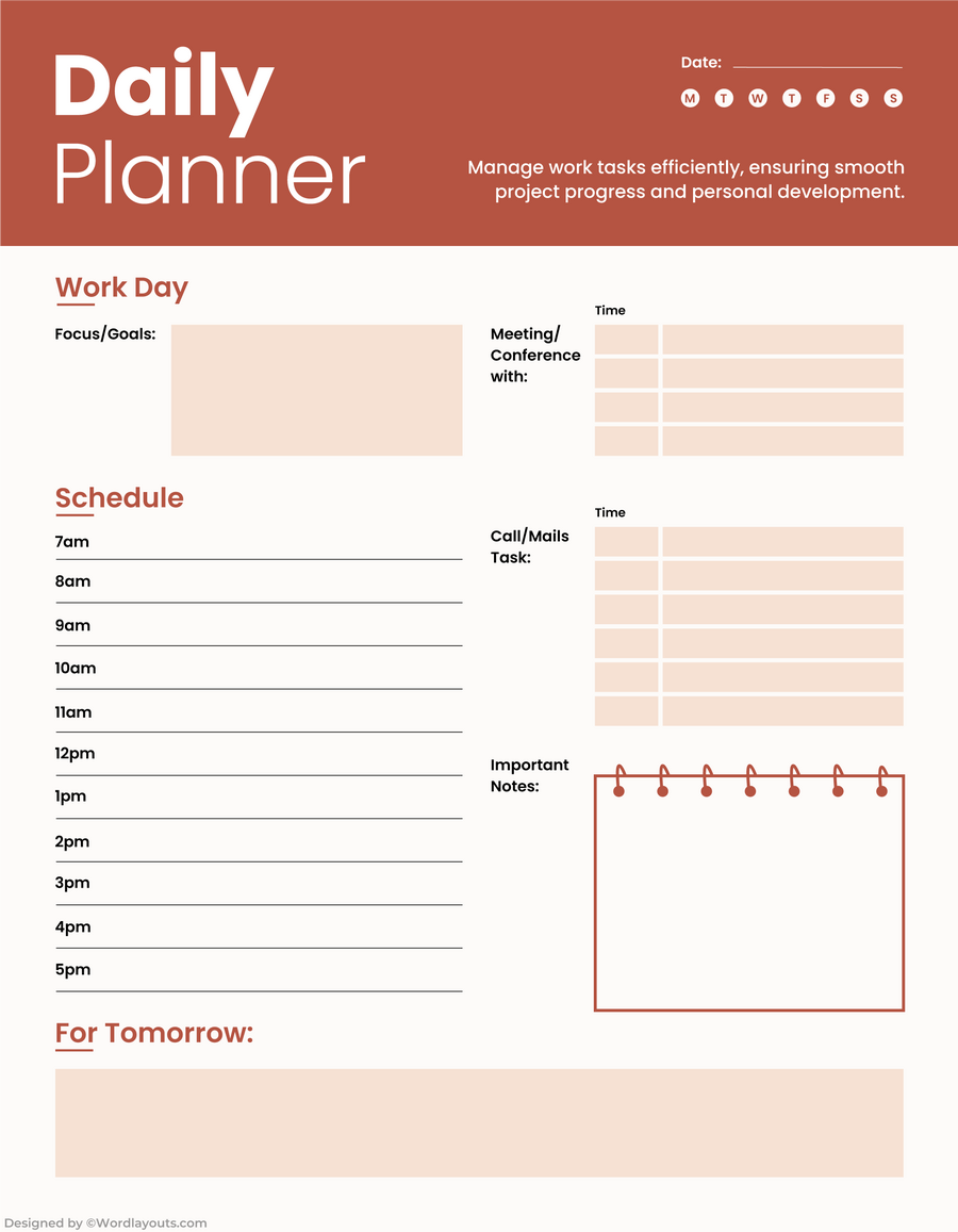 Daily Workflow and Schedule Planner - WordLayouts