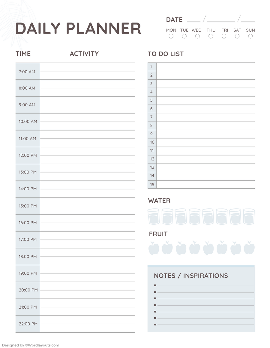 Full-Day Activity Planner Template - WordLayouts