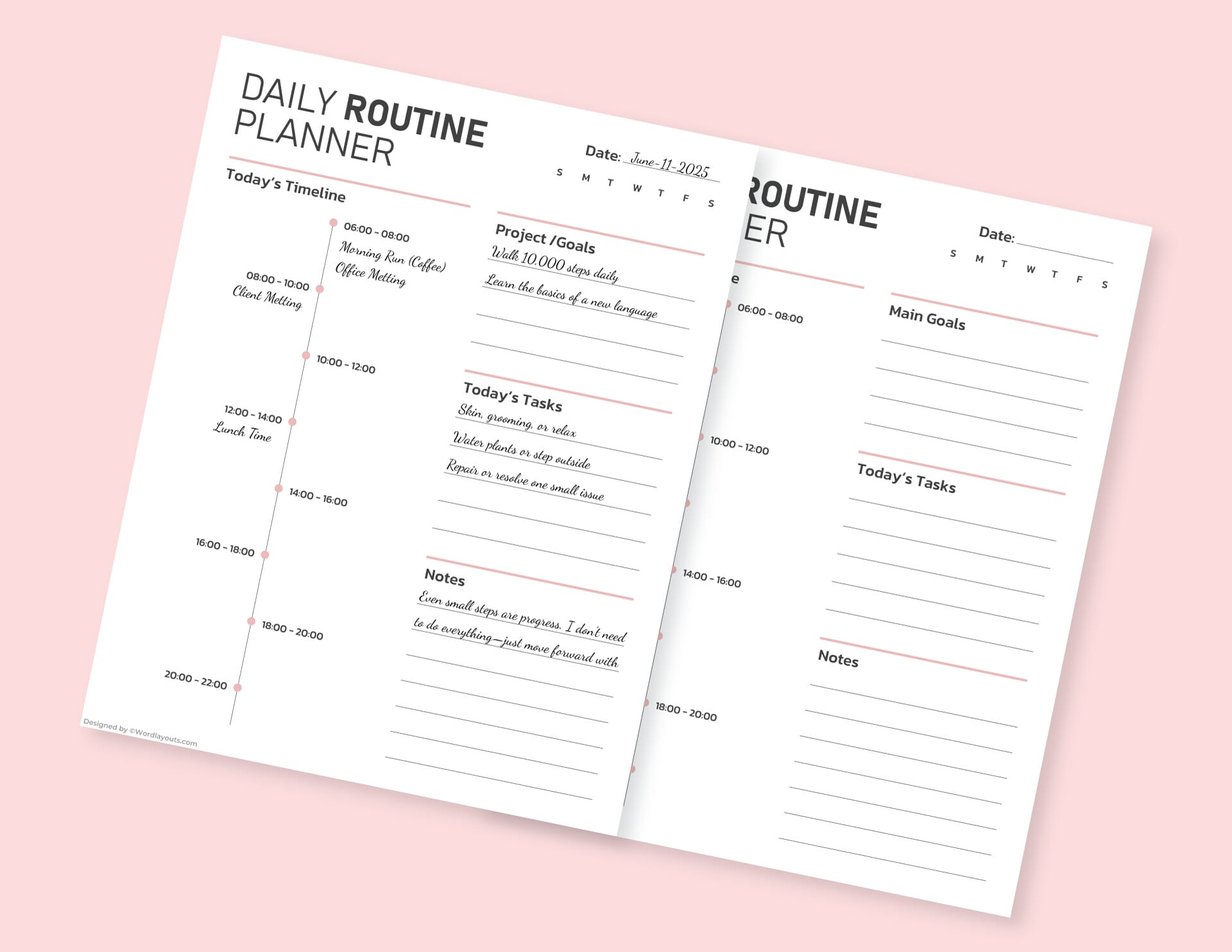 Goal-Oriented Daily Timeline Sheet Template - WordLayouts
