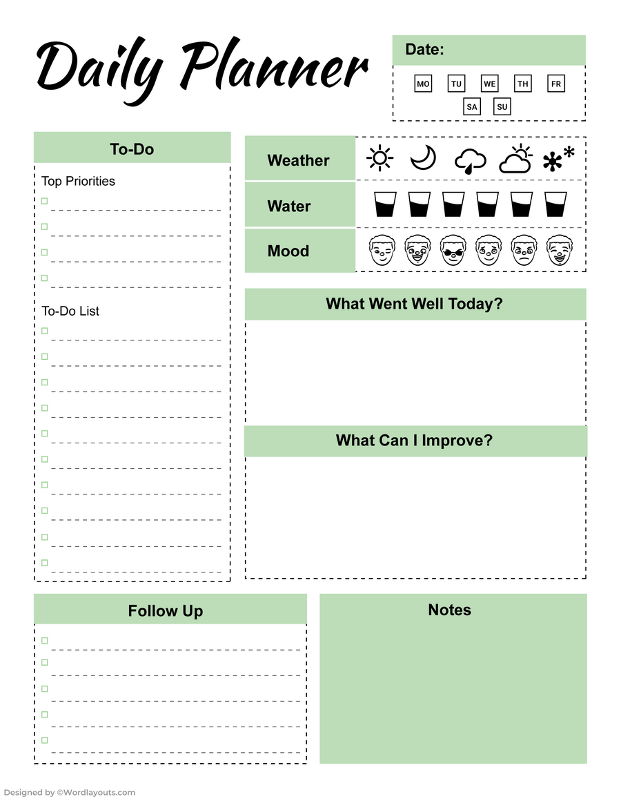Colorful Pastel Daily Planner - WordLayouts