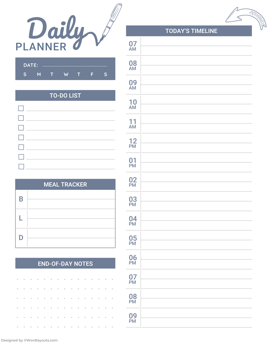 Daily Timeline Planner Template - WordLayouts