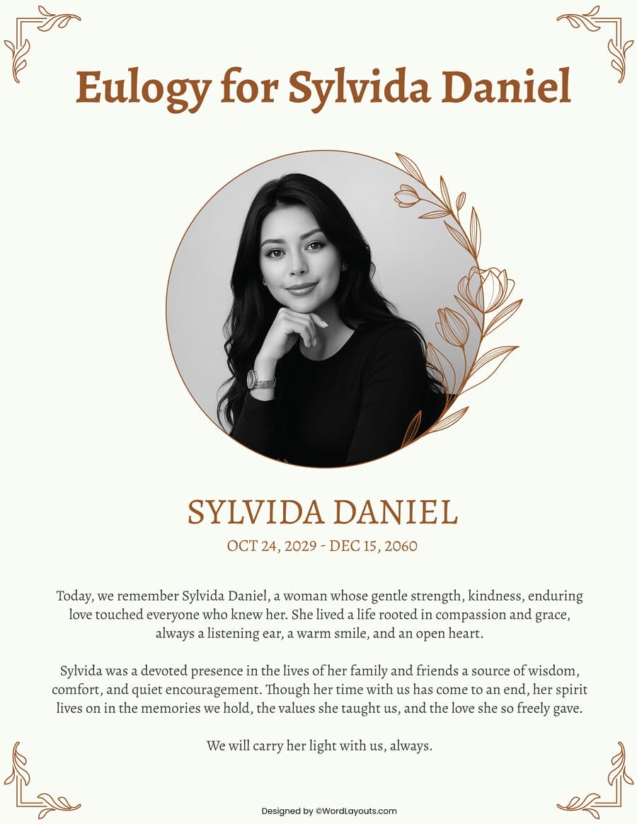 Printable Eulogy Template for Ant - WordLayouts