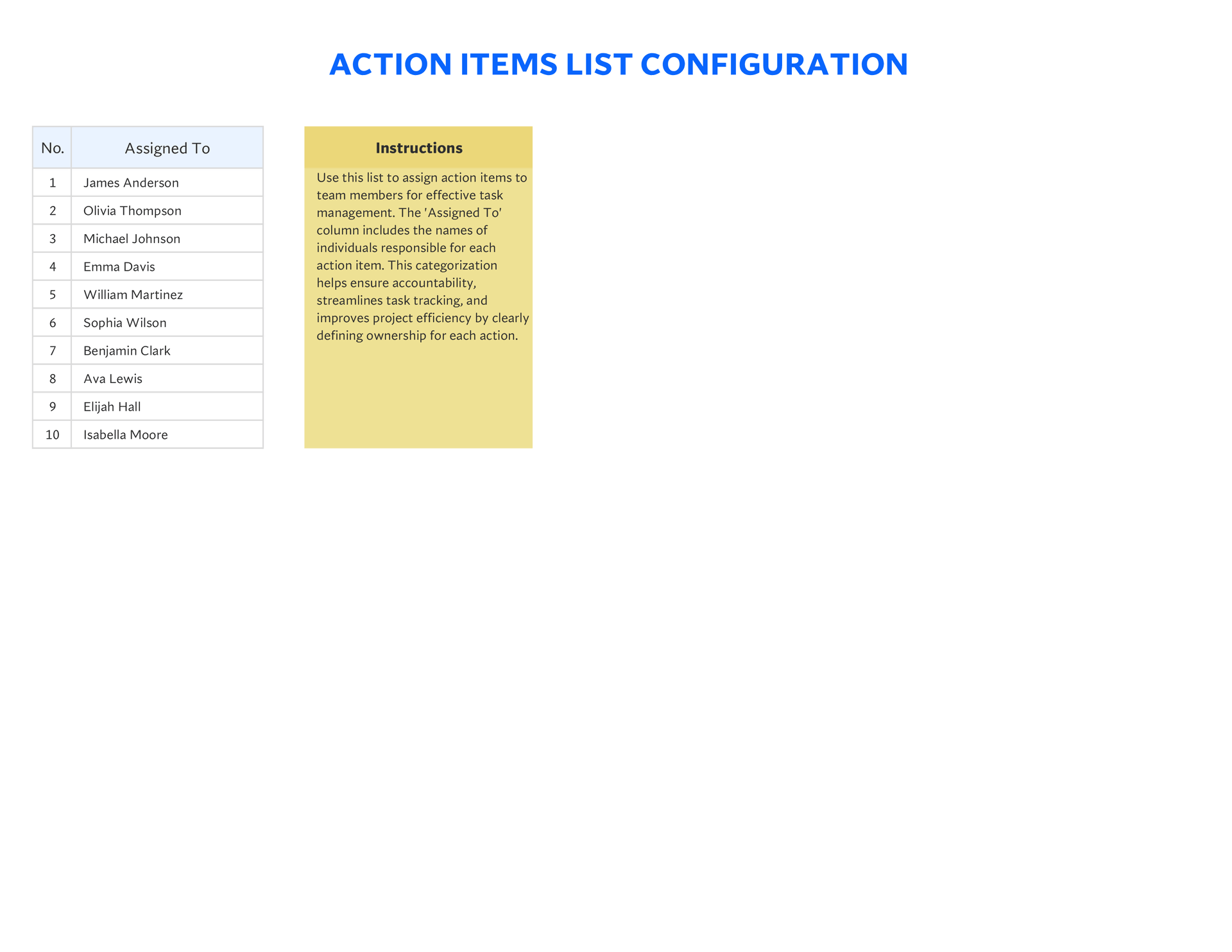 Action Items List Template for Excel