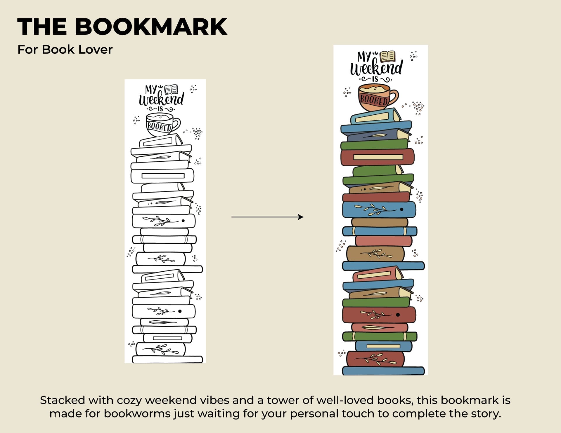 Book Lover Coloring Bookmark Template