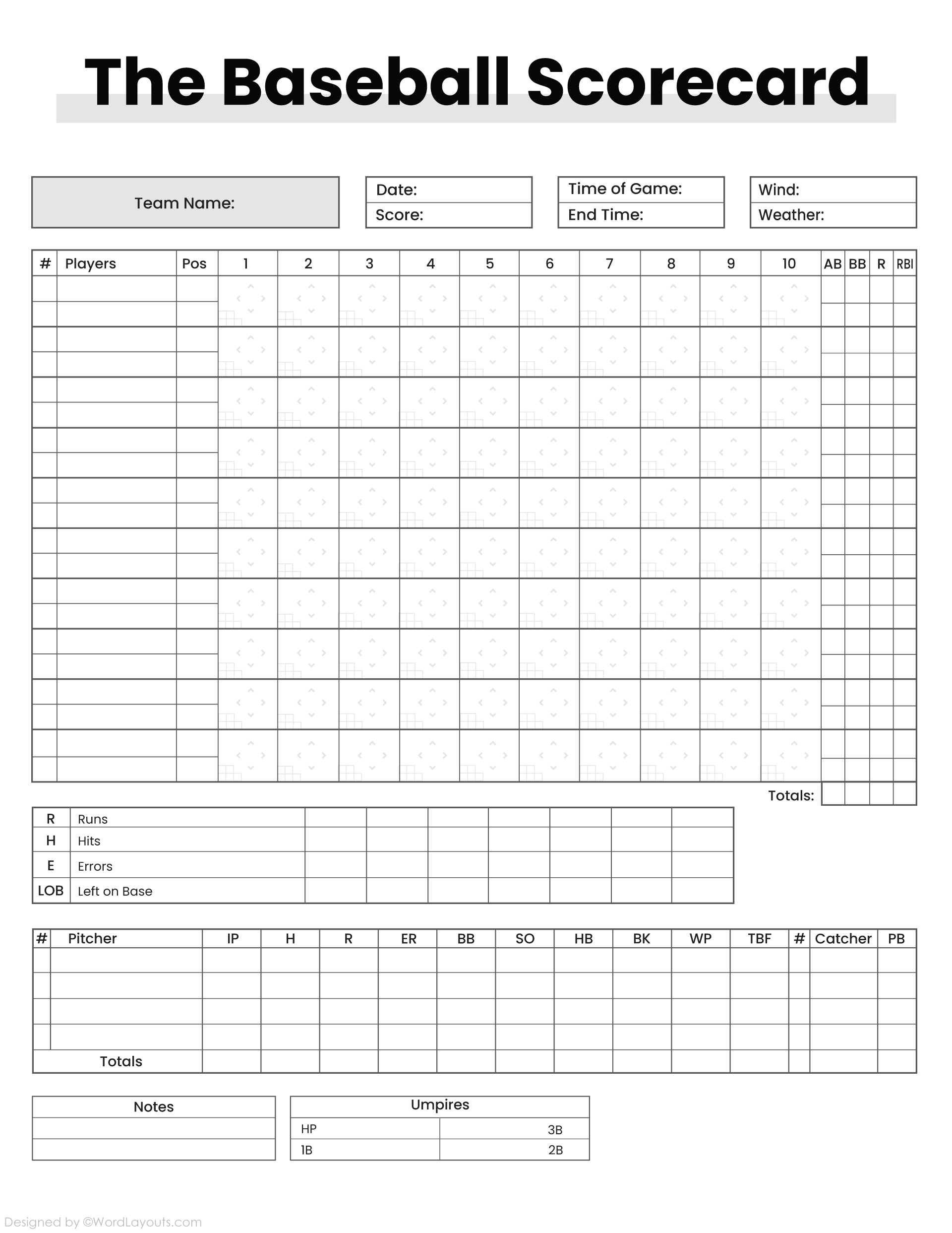 Ultimate Precision Baseball Scorecard - WordLayouts