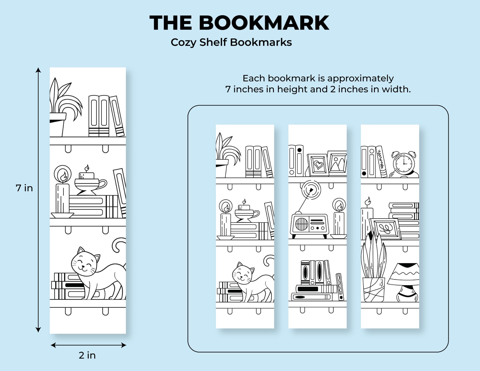 Cozy BookShelf Coloring Bookmark Template