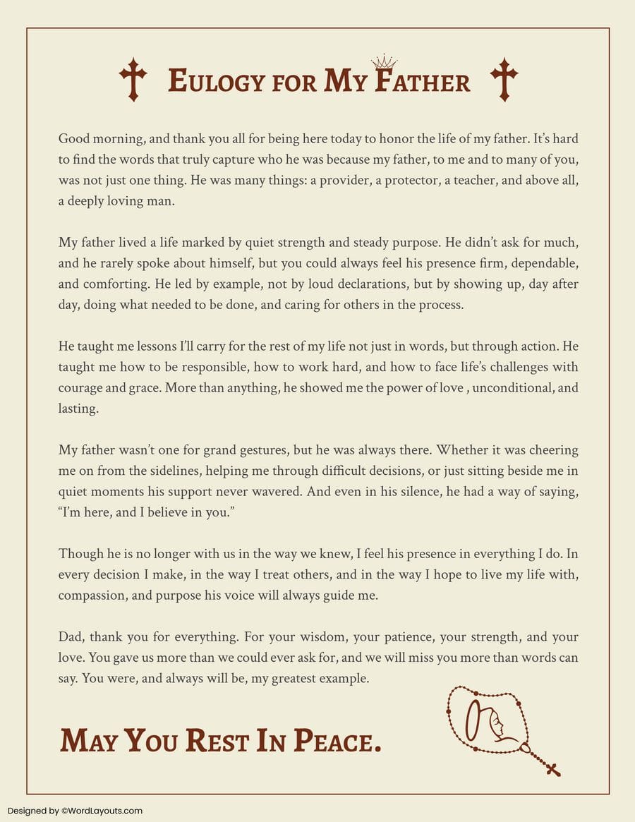 For Father Eulogy Template (1-Page) - WordLayouts