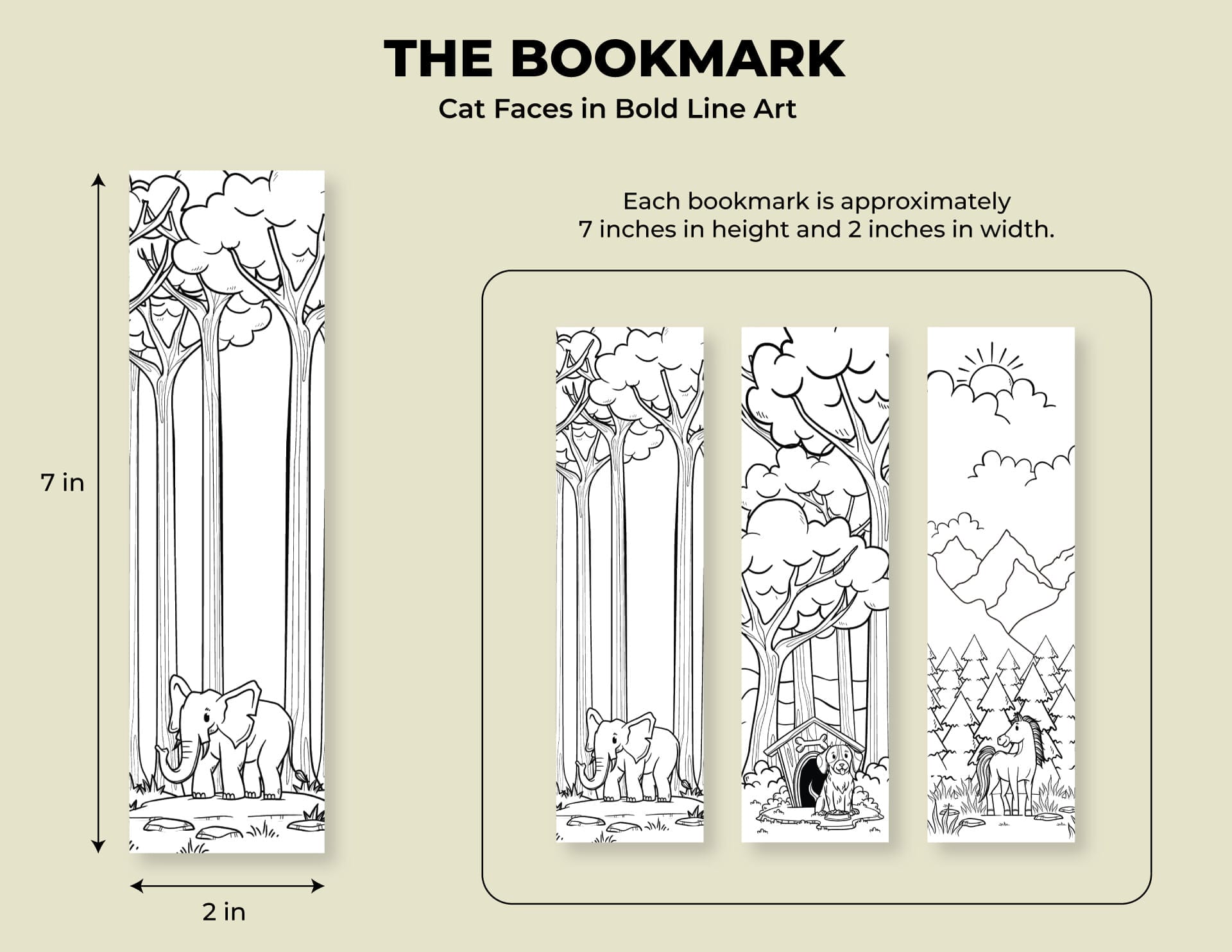 Forest Friends Coloring Bookmark Template