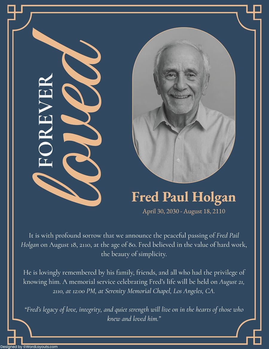 Forever Loved Obituary Template - WordLayouts